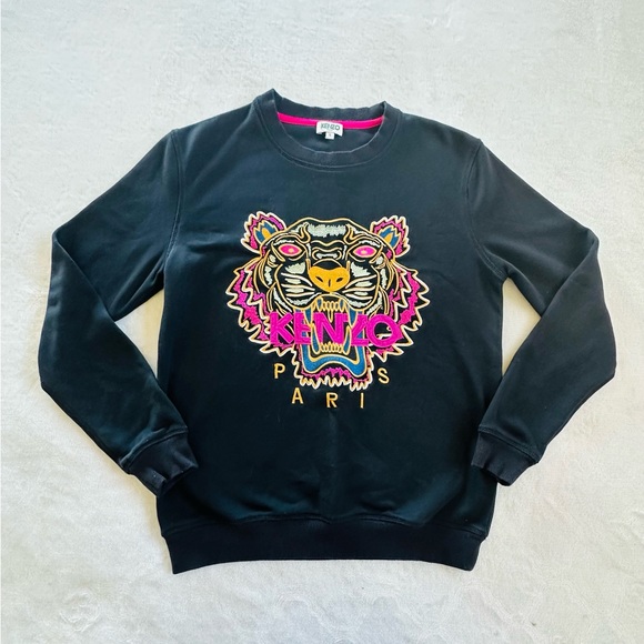 Kenzo | Tops | Kenzo Paris Embroidered Tiger Sweater Womens Black ...
